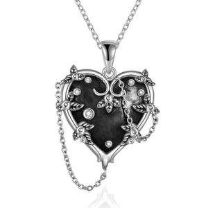 witches heart pendant necklace 925 sterling silver gothic jewelry goth halloween gifts for women