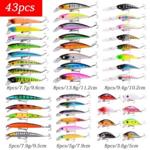 Aorace 43pcs Bass Fishing 56pcs Lures Kit Set Topwater Hard Baits Minnow Crankbait Pencil VIB Swimbait for Bass Pike Fit Saltwater and Freshwater