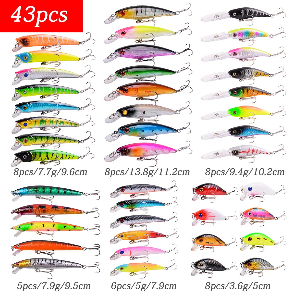 Aorace 43pcs Bass Fishing 56pcs Lures Kit Set Topwater Hard Baits Minnow Crankbait Pencil VIB Swimbait for Bass Pike Fit Saltwater and Freshwater