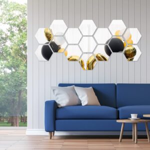 shappy 32 pcs hexagon mirror for wall stickers removable acrylic mirror setting honeycomb wall sticker decal decor for home art room living bedroom background decoration