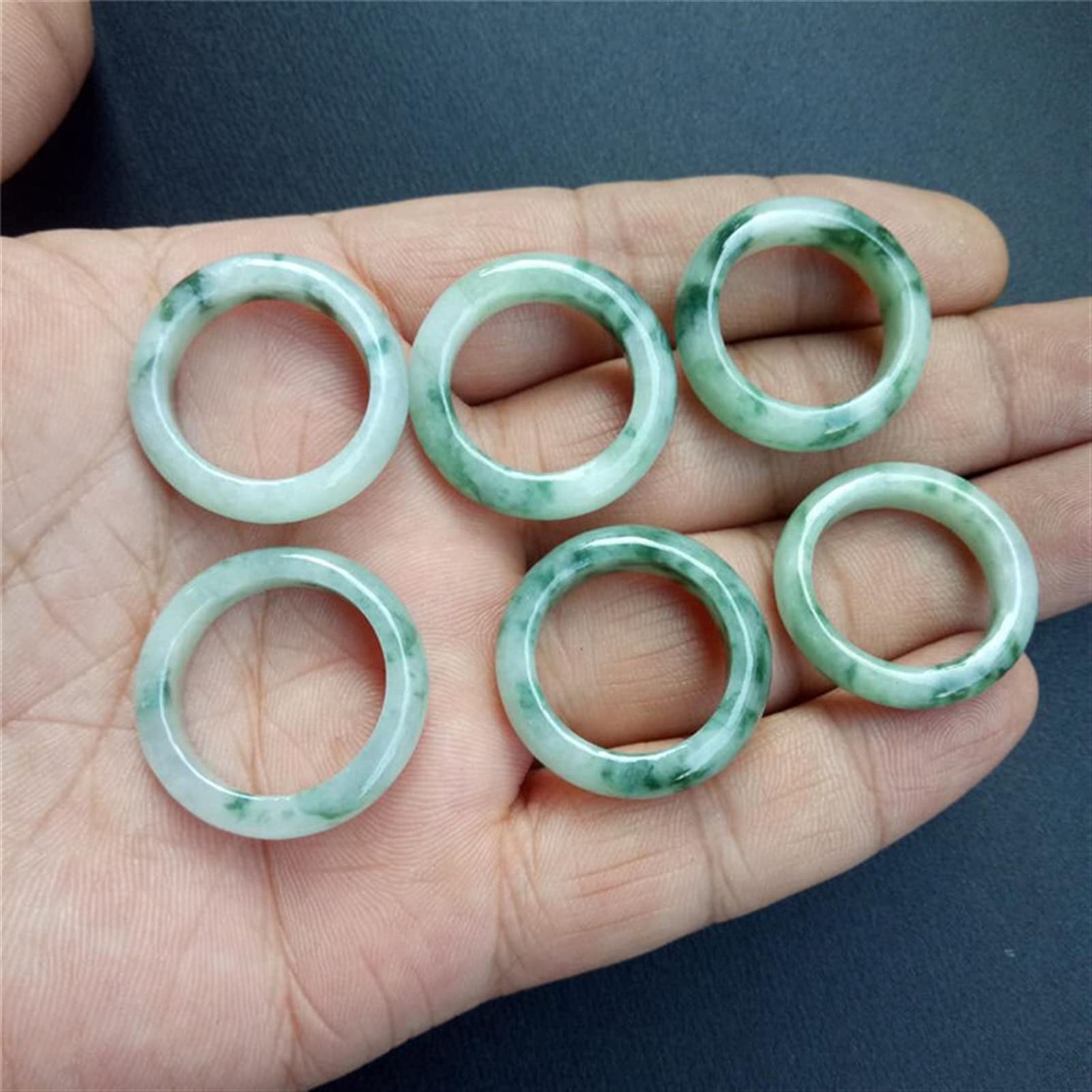 CAOMIAN Natural Myanmar Emerald Green Jade Rings Hand-Carved Jadeite Real Stone Jade Ring Jade Jewelry for Men Women (Ring Size : 10)