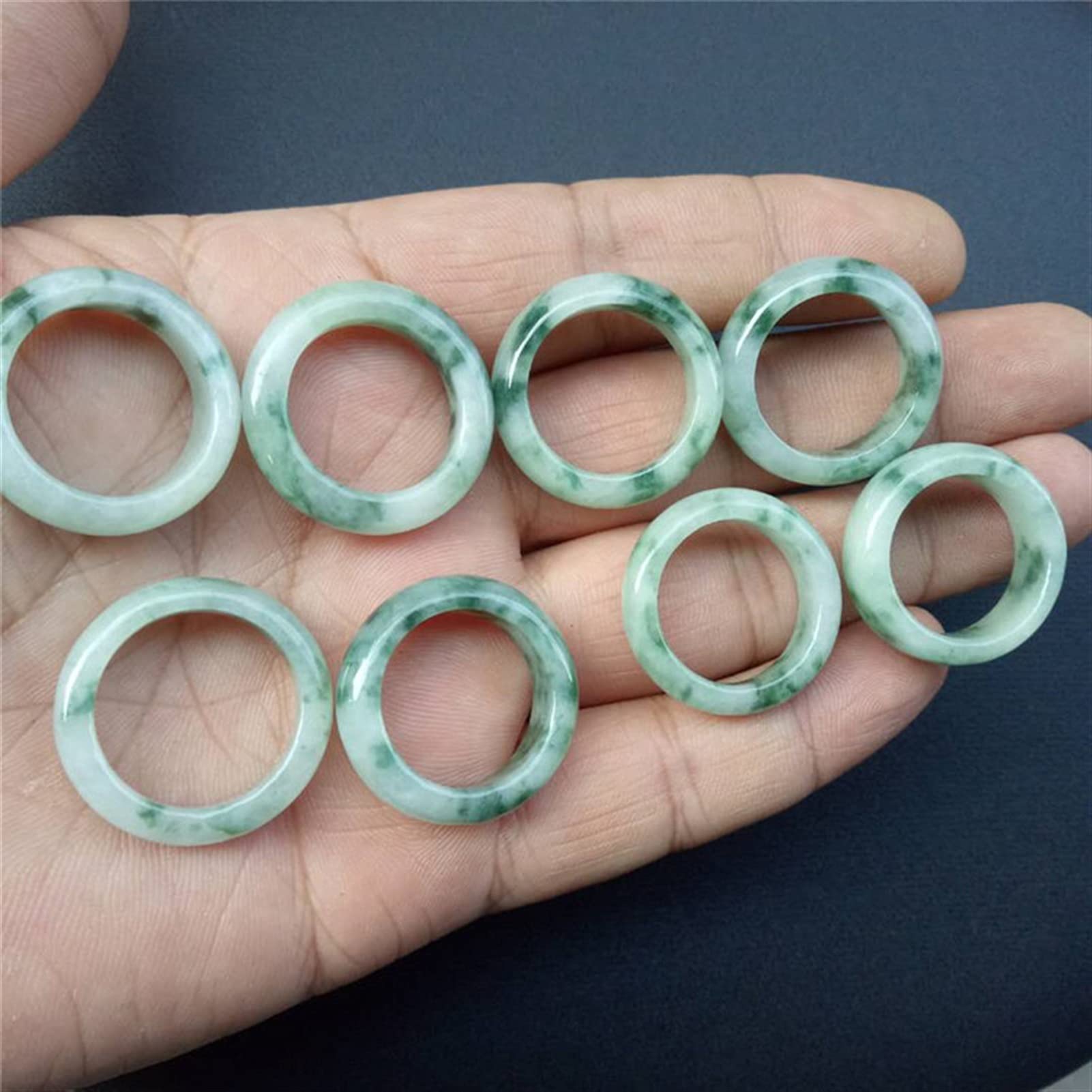 CAOMIAN Natural Myanmar Emerald Green Jade Rings Hand-Carved Jadeite Real Stone Jade Ring Jade Jewelry for Men Women (Ring Size : 10)