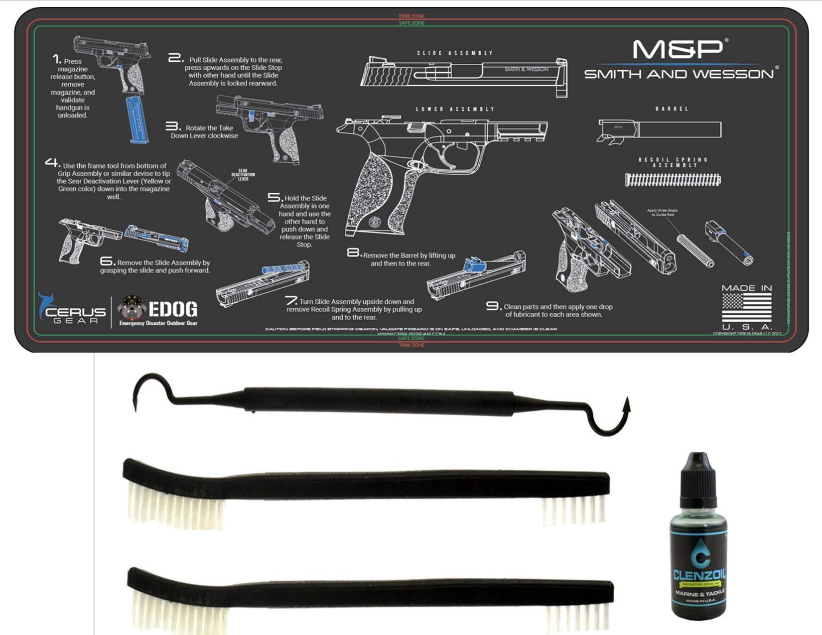 EDOG USA Compatible for Smith & Wesson M&P - 5 PC Cerus Gear Instructional Step by Step Heavy Duty Cleaning 12"x27" Padded Gun- Work Surface Protector Mat Solvent & Oil Resistant