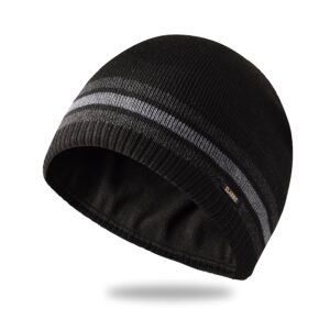 fleece hats for men windproof stretchy winter knit beanie caps outdoors skiing running black