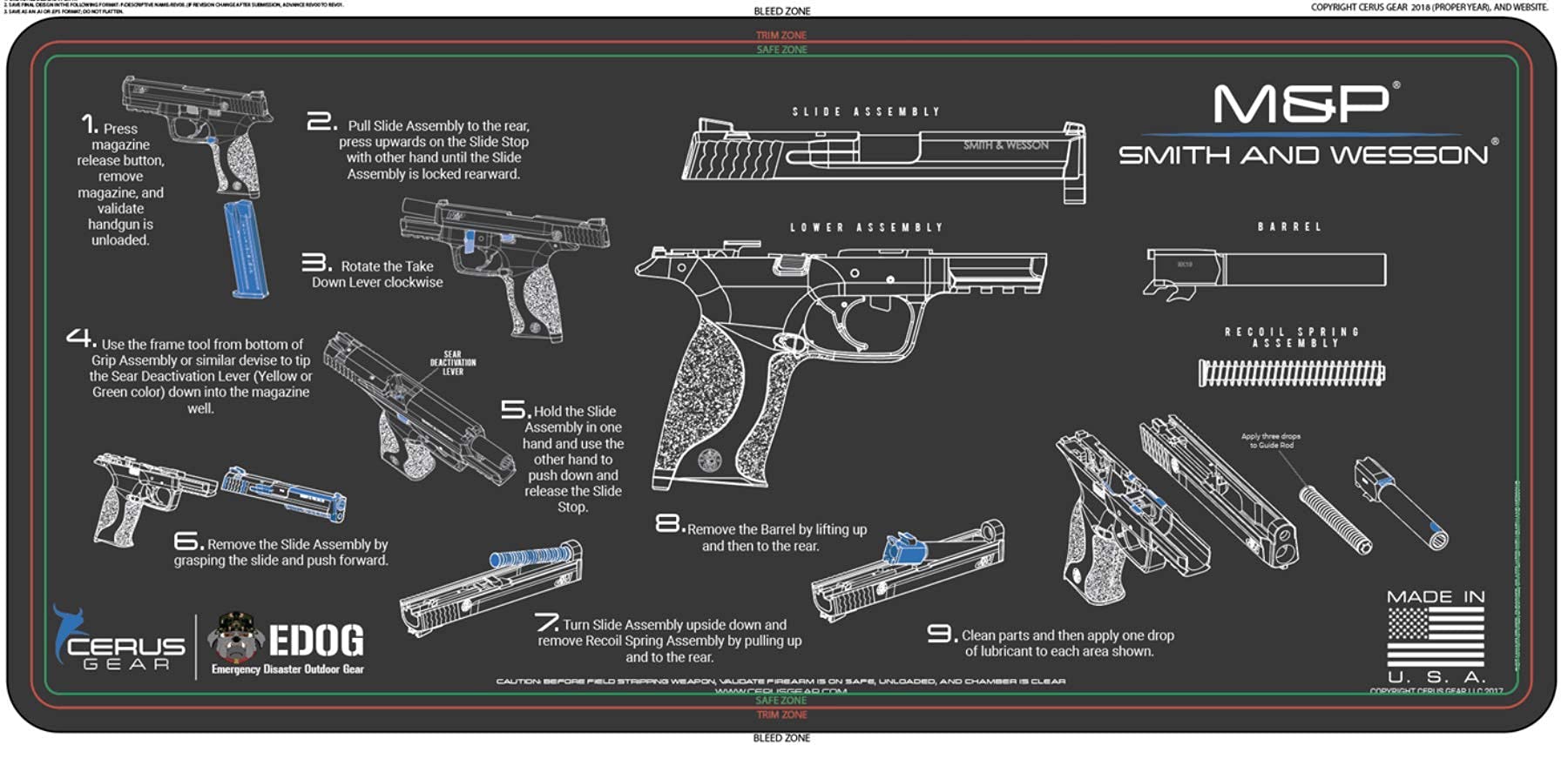 EDOG USA Compatible for Smith & Wesson M&P - 5 PC Cerus Gear Instructional Step by Step Heavy Duty Cleaning 12"x27" Padded Gun- Work Surface Protector Mat Solvent & Oil Resistant