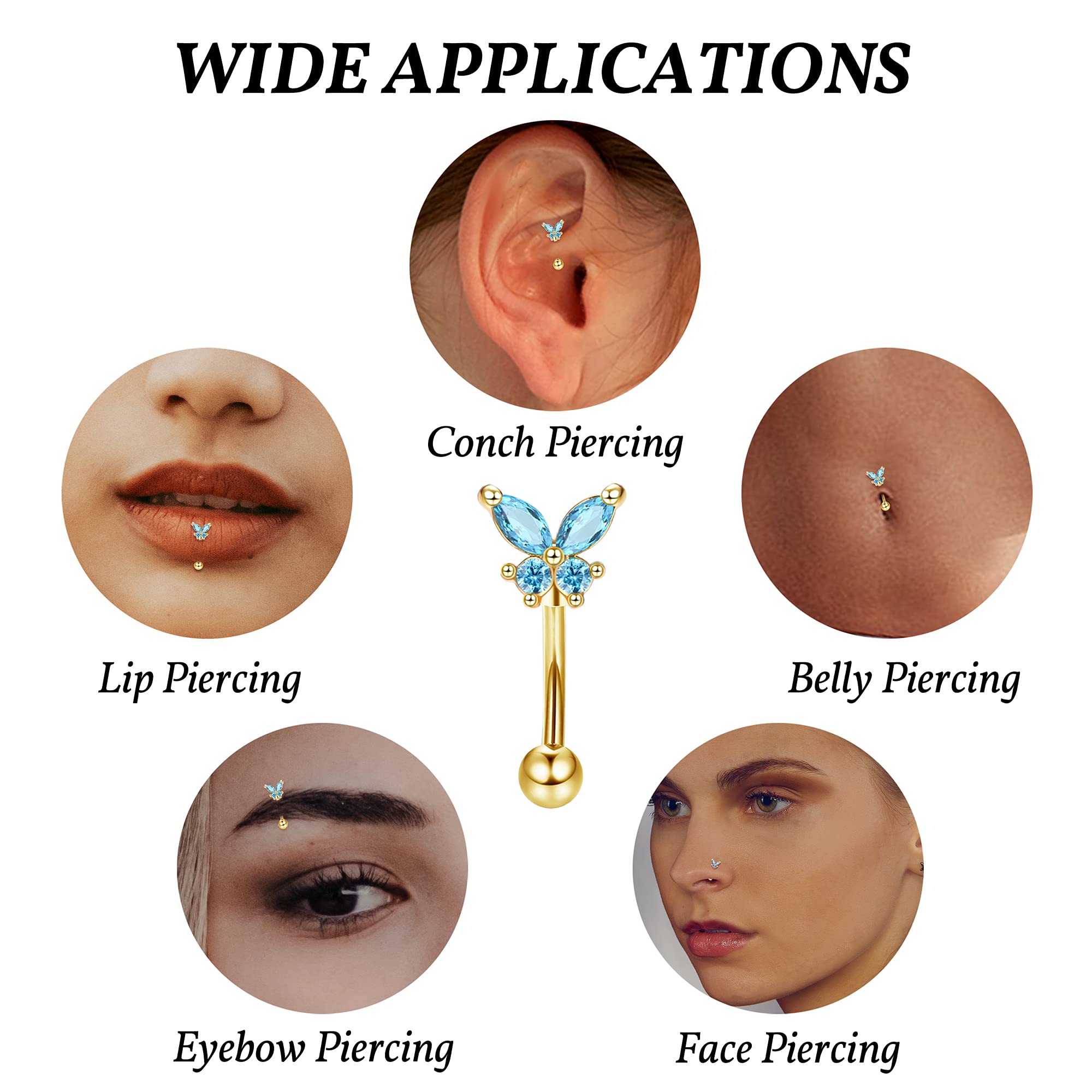 JOERICA 12Pcs 16G Rook Daith Earrings for Women Stainless Steel Eyebrow Piercing Jewelry Curved Barbell Short Belly Lip Rings 6mm 8mm