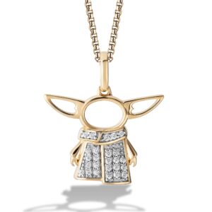 jewelili star wars™ fine jewelry grogu™ women's pendant 1/10 ct.tw. white diamonds 10k yellow gold