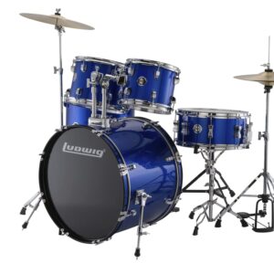 Ludwig Accent 5-piece Complete Drum Set with 22 inch Bass Drum and Wuhan Cymbals - Blue Sparkle