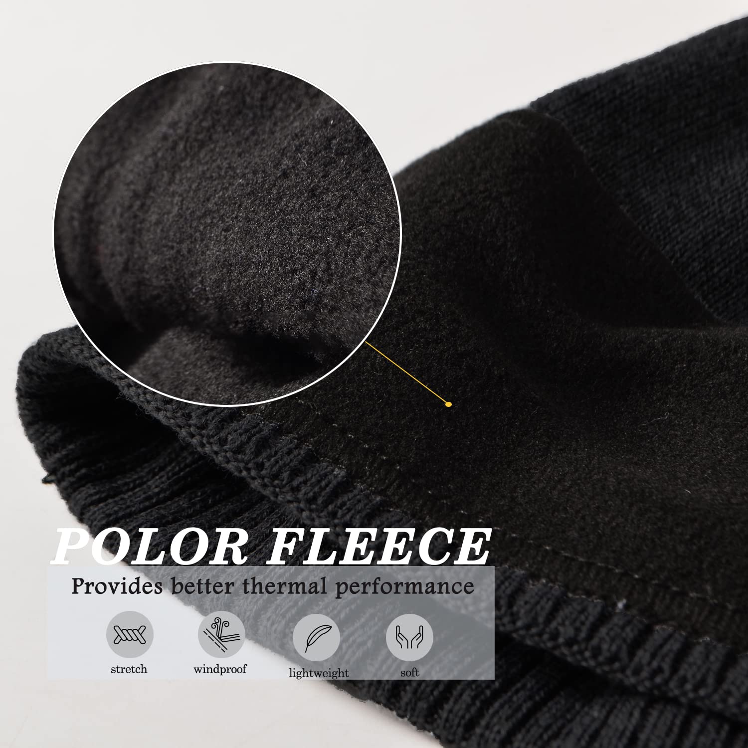 Fleece Hats for Men Windproof Stretchy Winter Knit Beanie Caps Outdoors Skiing Running Black