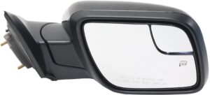 kool vue passenger side power heated mirror for ford explorer 2016-2019 manual fold with signal light, spotter glass & puddle lamp; without memory & auto-dimming paintable