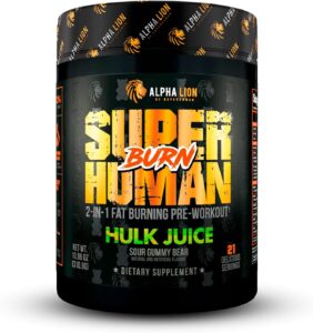 alpha lion superhuman burn 2-in-1 metabolism booster pre workout, weight loss supplement, appetite suppressant, fat loss support, energy & focus powder (21 servings, hulk juice)