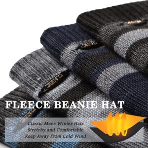 Fleece Hats for Men Windproof Stretchy Winter Knit Beanie Caps Outdoors Skiing Running Black