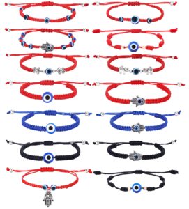 lakiyoyo 14 pcs evil eye bracelets for women 7 knot handmand lucky bracelets adjustable red rope string protection bracelets valentines day gifts