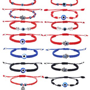 LAKIYOYO 14 Pcs Evil Eye Bracelets for Women 7 Knot Handmand Lucky Bracelets Adjustable Red Rope String Protection Bracelets Valentines Day Gifts