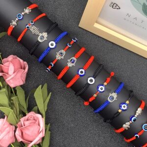 LAKIYOYO 14 Pcs Evil Eye Bracelets for Women 7 Knot Handmand Lucky Bracelets Adjustable Red Rope String Protection Bracelets Valentines Day Gifts