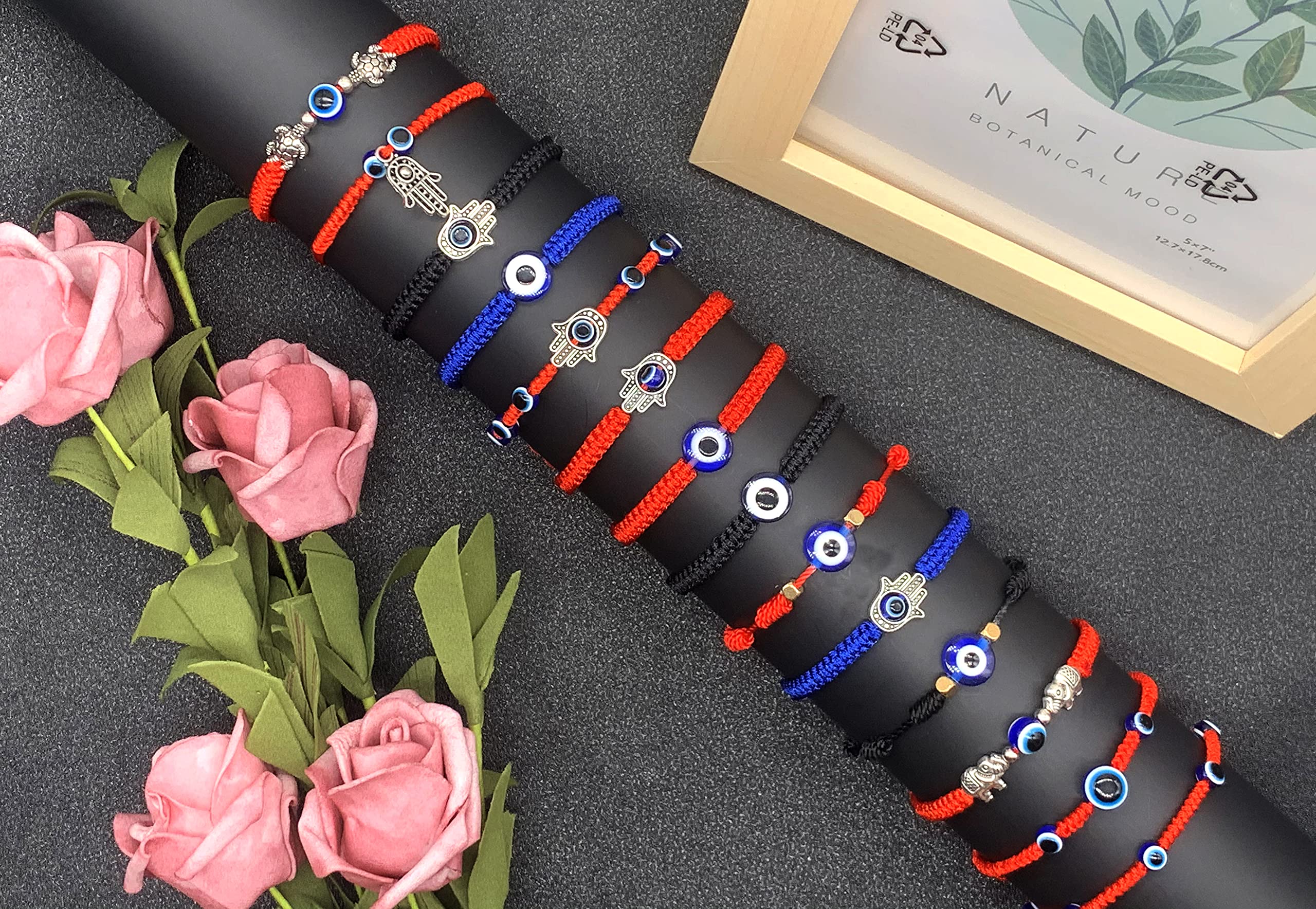 LAKIYOYO 14 Pcs Evil Eye Bracelets for Women 7 Knot Handmand Lucky Bracelets Adjustable Red Rope String Protection Bracelets Valentines Day Gifts