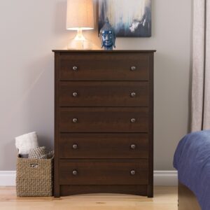 Prepac Fremont 5-Drawer Chest and 2 Drawer Nightstand, Espresso Finish