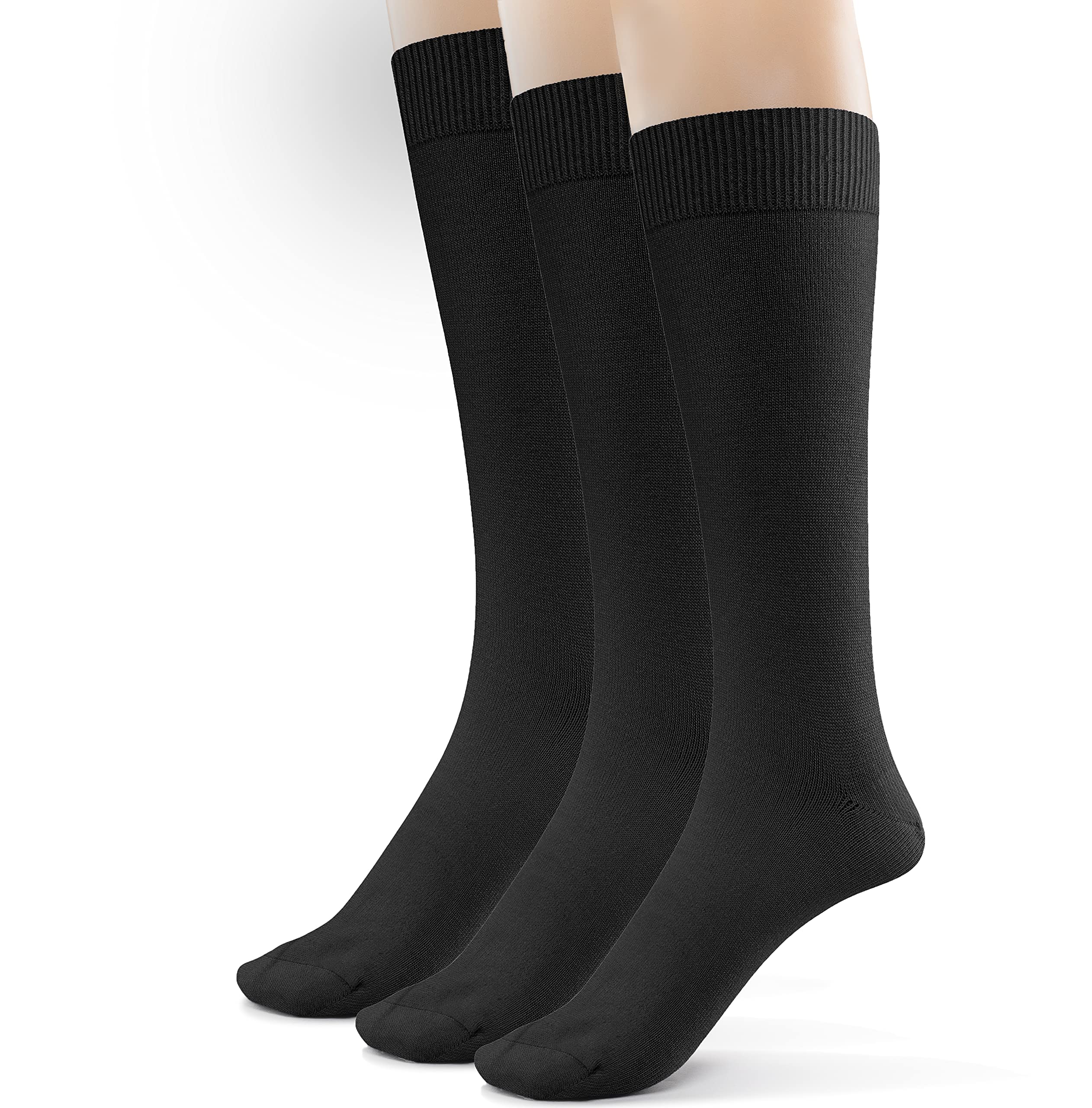 Mens Soft Rayon From Bamboo Dress Socks 3 Pk Seamless Toe Luxurious Crew Socks for Men (Black, 10-13)