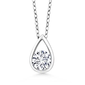 gem stone king 925 sterling silver 5mm round gemstone birthstone teardrop pendant necklace for women with 18 inch silver chain