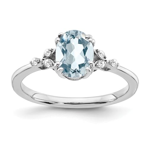 IceCarats 925 Sterling Silver Blue Aquamarine Diamond Ring Gemstone Band March Birthstone Jewelry Size 6