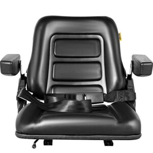 VEVOR Universal Forklift Seat Black PVC Tractor Seat, 6"/150MM Adjustable Mower Seat Foldable Seat Including Armrests, Seat Belt, Seat Switch, Skid Steer Seat Fit Forklift, Tractor, Skid Loader