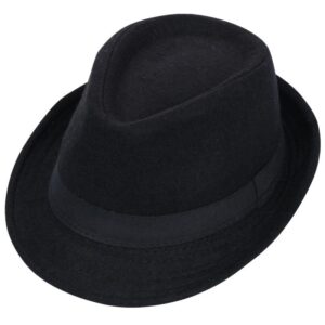 unisex classic 20s trilby fedora-hat casual manhattan short-brim structured gangster panama felt jazz cap black