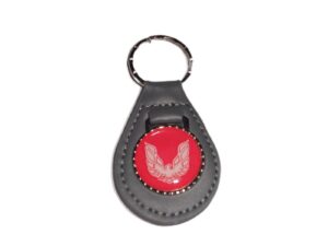 firebird or trans-am white bird logo leather keychain - dark grey