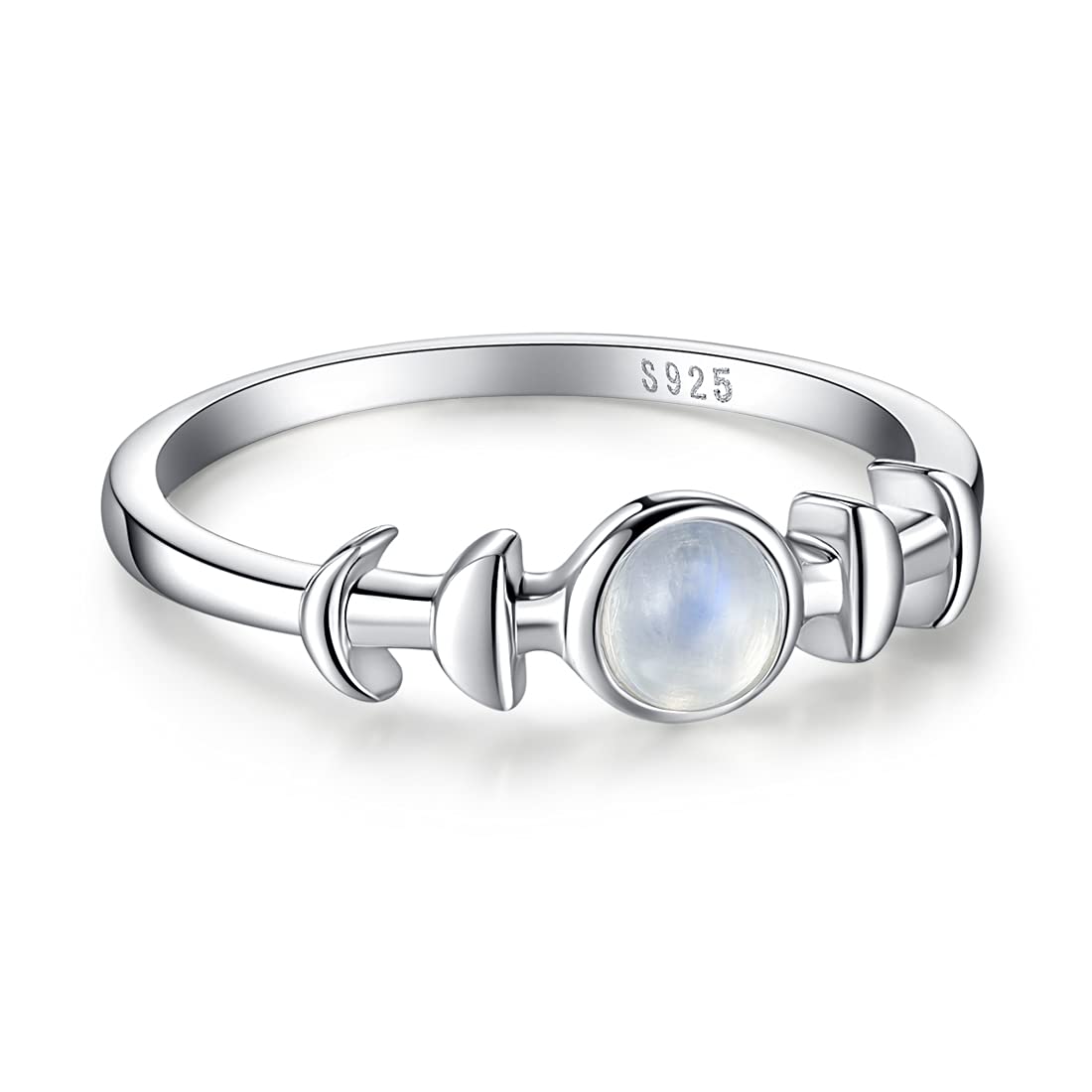 Angol Genuine Moonstone Ring Sterling Silver Moon Phase Ring Triple Goddess Moonstone Statement Band Finger Minimalist Ring for Women with Gift Box