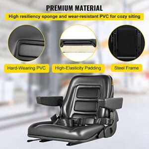 VEVOR Universal Forklift Seat Black PVC Tractor Seat, 6"/150MM Adjustable Mower Seat Foldable Seat Including Armrests, Seat Belt, Seat Switch, Skid Steer Seat Fit Forklift, Tractor, Skid Loader