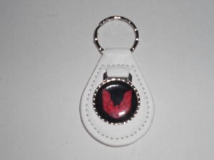 firebird or trans-am red bird logo leather keychain - white