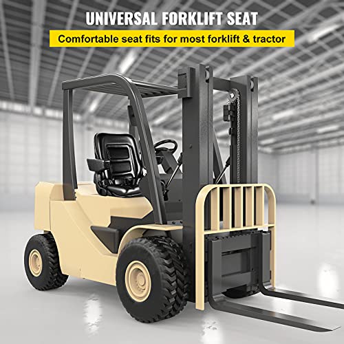 VEVOR Universal Forklift Seat Black PVC Tractor Seat, 6"/150MM Adjustable Mower Seat Foldable Seat Including Armrests, Seat Belt, Seat Switch, Skid Steer Seat Fit Forklift, Tractor, Skid Loader