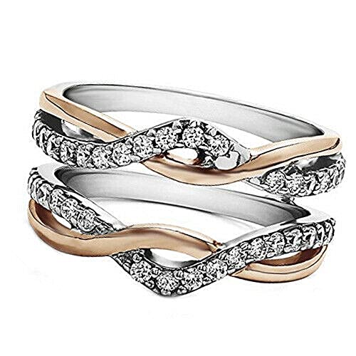 Jewelry Star 0.25ct Round Cut Cubic Zirconia Infinity Ring Guard Wrap Band Enhancer 14k Two Tone Gold Over 925 Sterling Silver