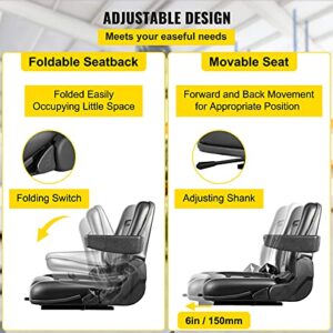 VEVOR Universal Forklift Seat Black PVC Tractor Seat, 6"/150MM Adjustable Mower Seat Foldable Seat Including Armrests, Seat Belt, Seat Switch, Skid Steer Seat Fit Forklift, Tractor, Skid Loader