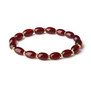 natural baltic amber bracelet，cutting amber rough stone to make 6mm+ beads，6.6 inches，deep red amber bracelet unisex