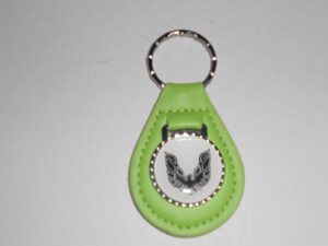 firebird or trans-am black bird logo leather keychain - bright green