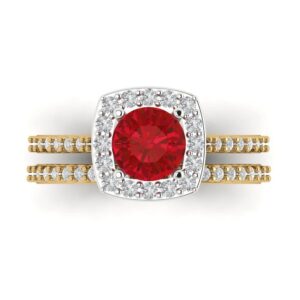 clara pucci 2.25ct round cut laser engraving halo pave halo ruby engagement bridal wedding ring band set 18k yellow white gold size 4.25