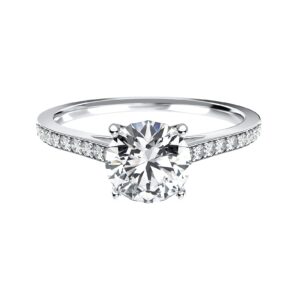 jinao 1.0 carat classical moissanite iced out prong ring platinum plated sterling silver round cut solitaire ring engagement promise wedding eternity band for women(platinum,7)