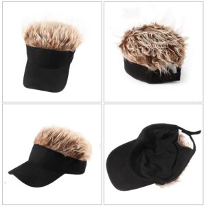 Regilt Adjustable Sun Visor Hat with Wig Spiked Hairs Fashion Baseball Golf Cap for Men & Women (3pcs-Black Brown)