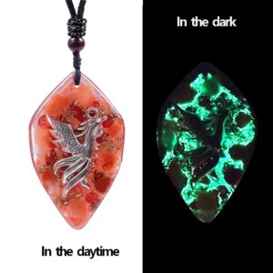 Day Day Up Phoenix Rising Necklace Glow In The Dark Pendant Orgone Pendant With Copper Sacral Chakra Stone Lucky Charm Necklace