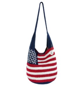 the sak 120 hobo bag in crochet - large women's purse & shoulder bag for everyday travel - durable handbag with back zipper pocket and magnetic snap closure - americana