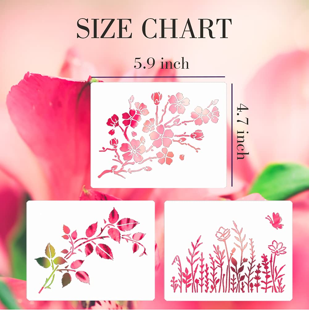 Wild Flower Stencils for Painting on Wood,Cherry Blossom Vine Stencils Reusable Drawing Stencil for Painting on Wood, Canvas, Furniture, DIY