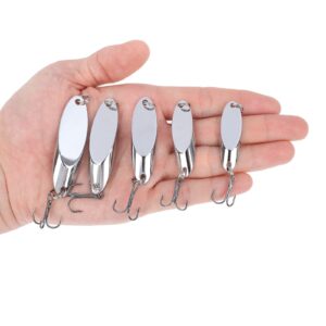 FREGITO 5pcs Fishing Lures Fishing Spoons, Trout Lures Bass Lures Hard Metal Spinner Baits for Salmon Bass Trout (Silver-A)