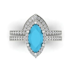 clara pucci 2.16ct marquise round cut laser engraving pave halo turquoise engagement wedding bridal ring band set 18k white gold size 8.5