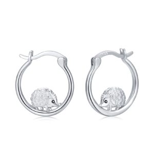 chenghong hedgehog earrings 925 sterling sliver hedgehog hoop earrings hypoallergenic cute animal huggies eearrings hedgehog jewelry gifts for women