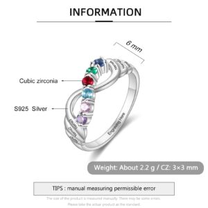 Customized Mother Infinity Name Rings with 6 Simulated Birthstones Personalized Stacking Family Promise Sterling Silver Rings for Women (7)