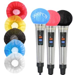 200 pcs disposable microphone cover, non-woven handheld microphone windscreen with elastic band, clean and no-odor mic covers for ktv, interview, recording studio, performance, speech (color)