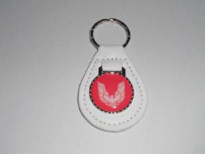 firebird or trans-am white bird logo leather keychain - white