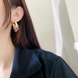 Vintage Transparent Resin Geometric U Shape Hoop Earrings Gold Metal Earrings for Woman Party Jewelry