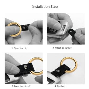 Idakekiy Zinc Alloy Key Rings Leather Part Button Key Clip Carabiner Keychain Split Keyrings for Men and Women (Gold)