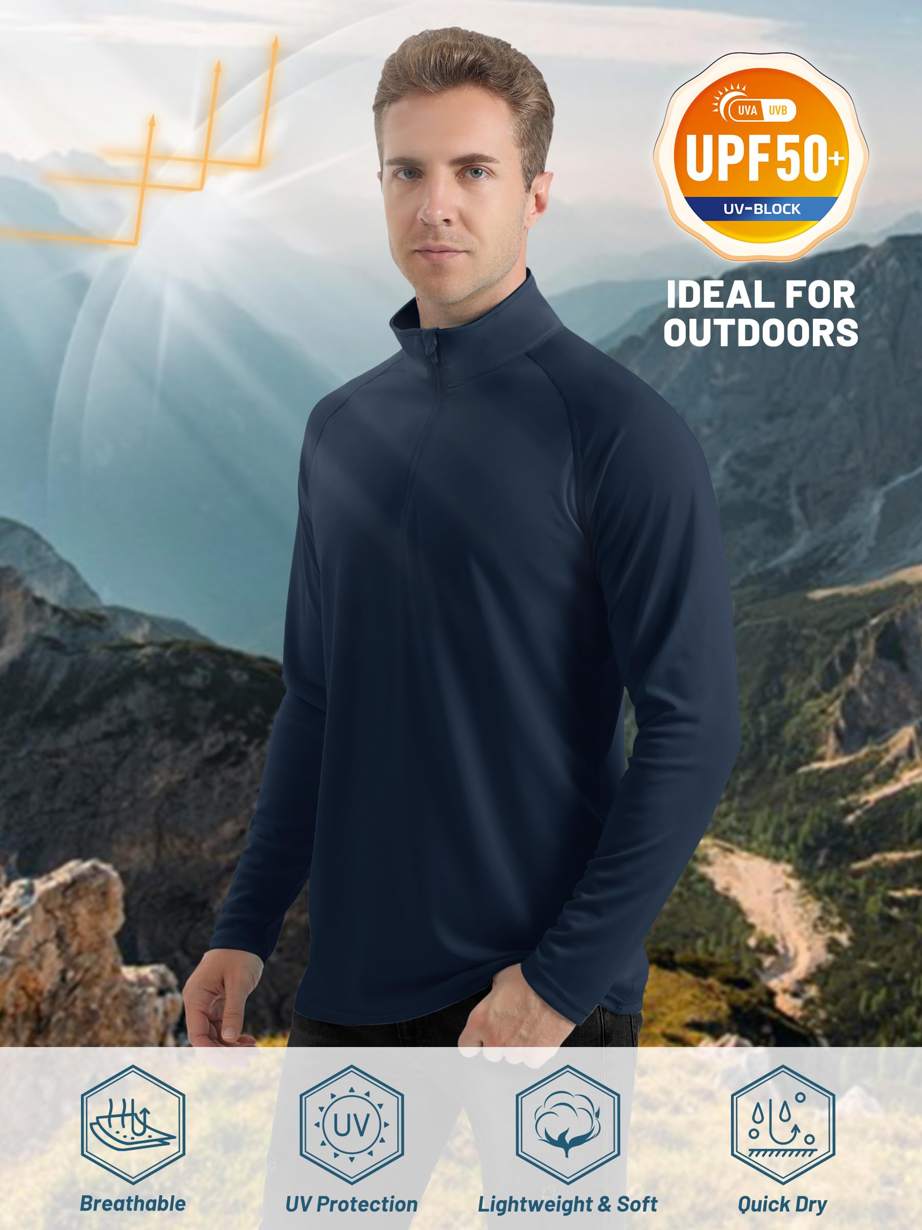 TACVASEN Sun Shirts for Men Long Sleeve UV Protection Rash Guard Shirt Hiking Shirts Summer Shirts Golf Shirts Quick Dry Workout Shirts Navy XL